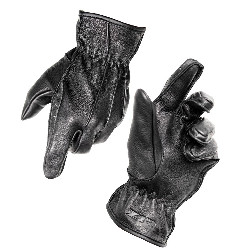 Z1R Men's Black Premium Deerskin Leather Motorcycle Riders Gloves w ...