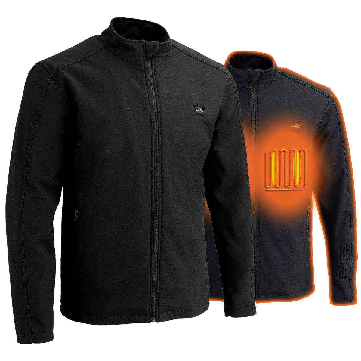 The Bikers Zone BZ2862 Men's Heated Black Soft-Shell Jacket with 12V ...