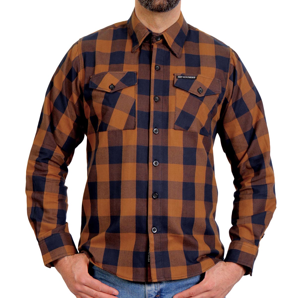 Hot Leathers FLM2016 Men's Brown and Navy-Blue Long Sleeve Flannel ...