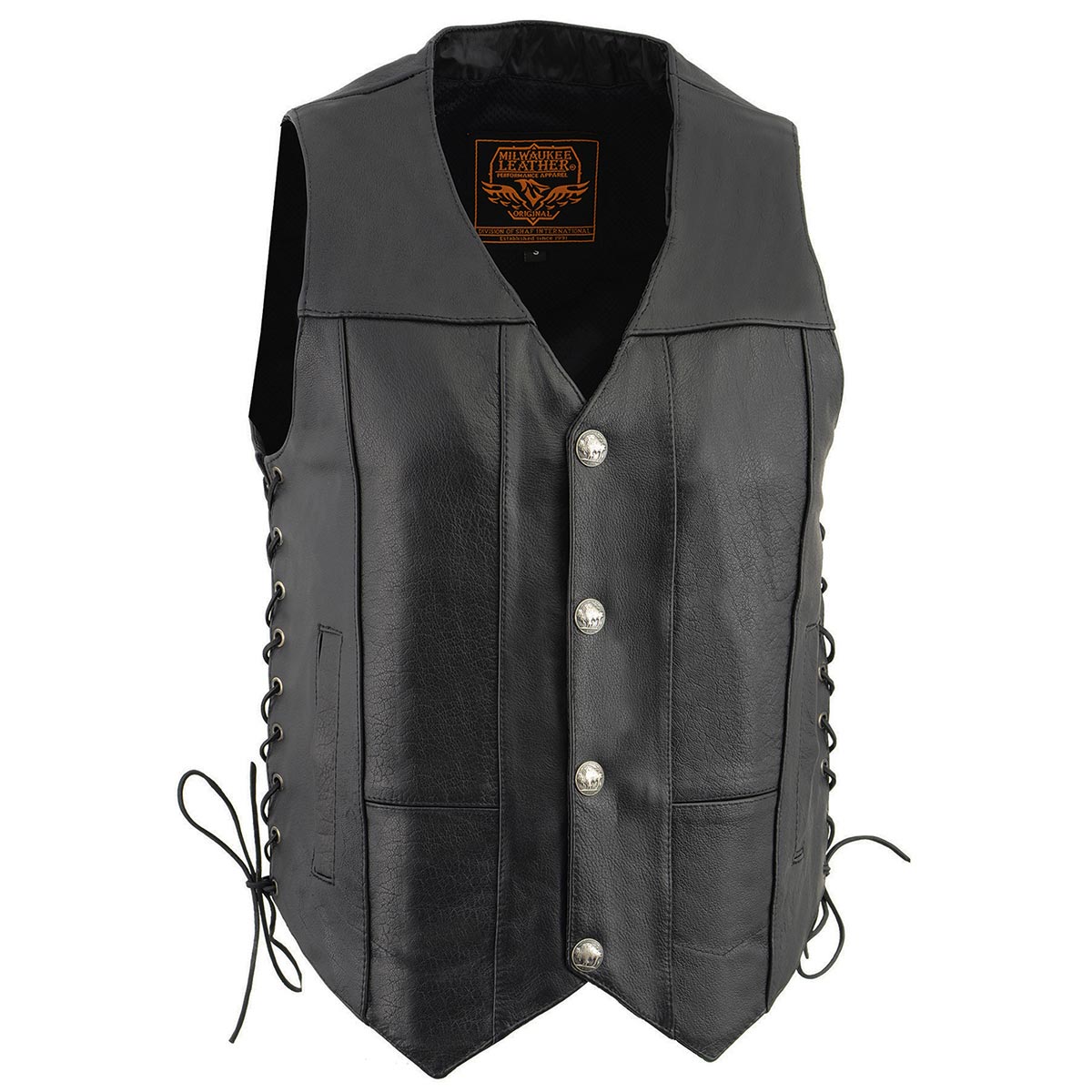 Milwaukee Leather LKM3701 Men's Black Leather Classic V-Neck