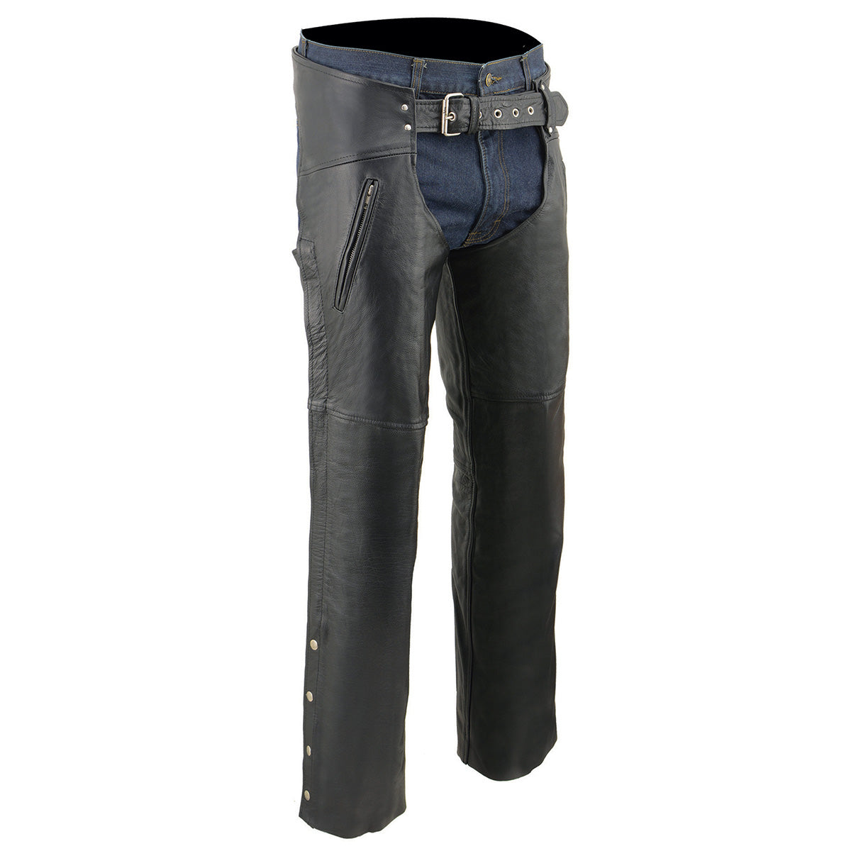 Milwaukee Leather Chaps for Men's Black Leather Dual Side Thigh Zipper
