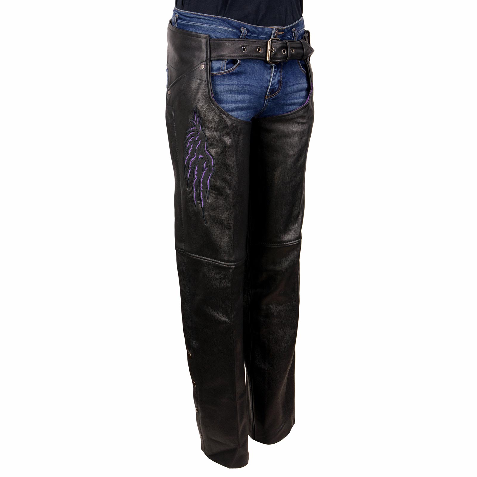 Milwaukee Leather ML1180 Women's Black Leather Chaps with Reflective