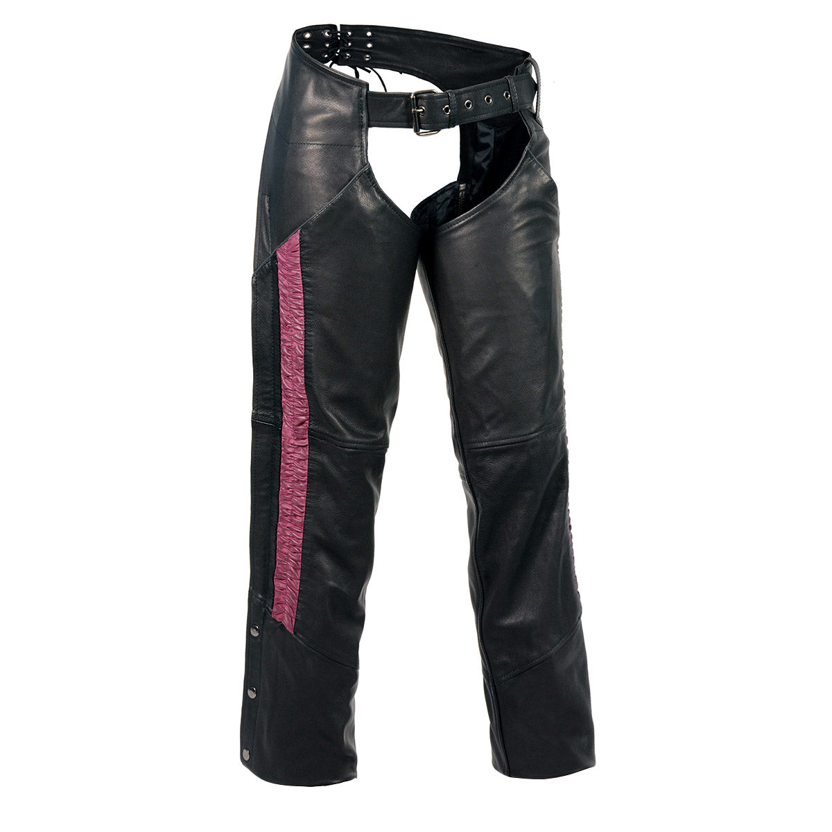 Milwaukee Leather Women's Black and Fuchsia Leather Hip Set Chaps w/