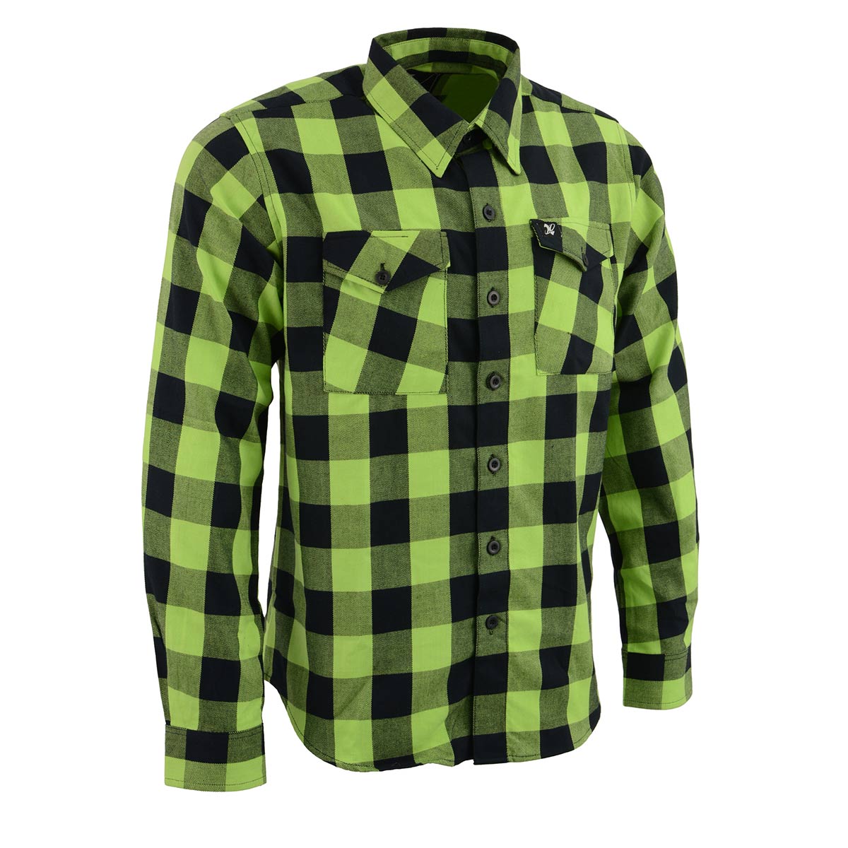 Milwaukee Leather MNG11632 Men's Flannel Plaid Black and Neon Green