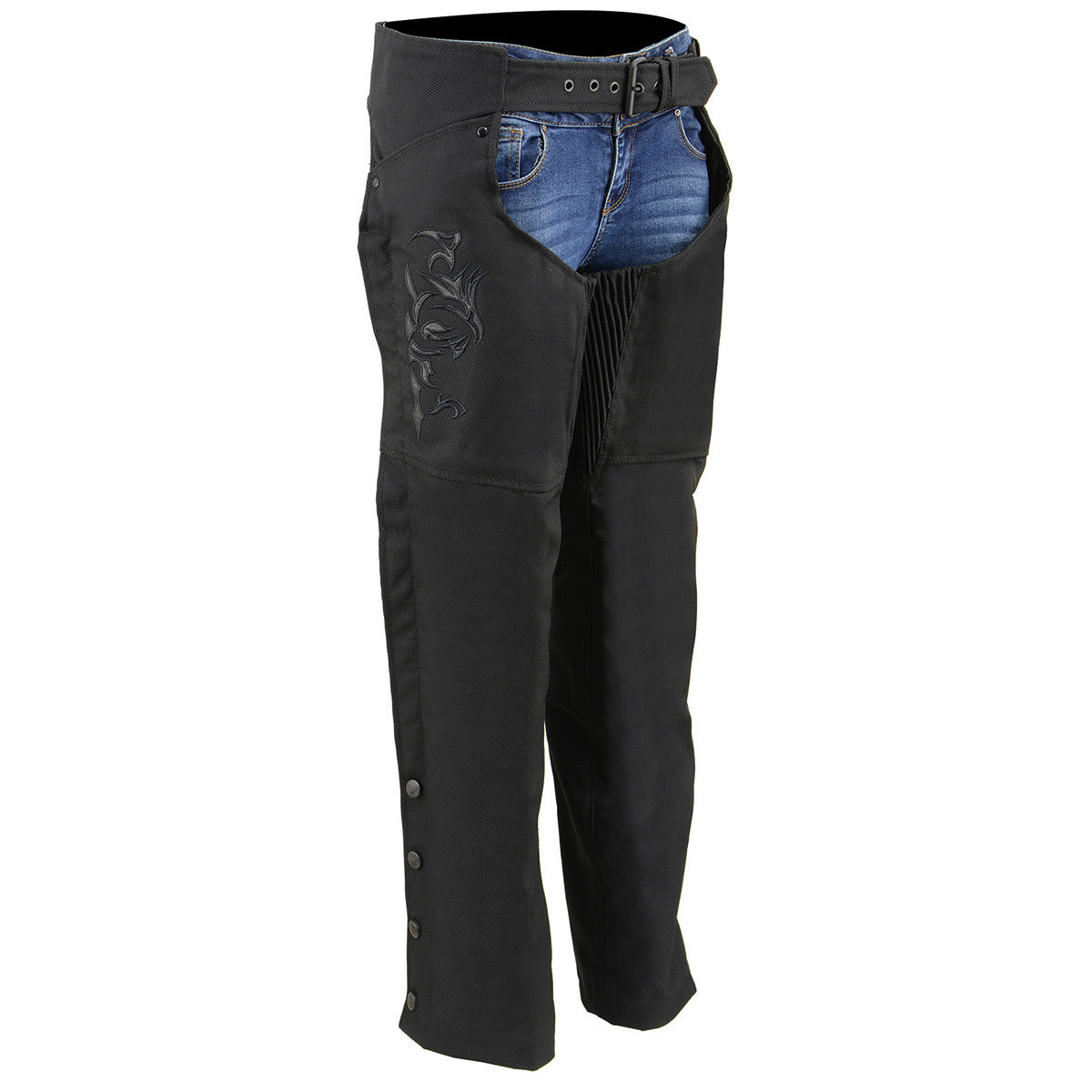 Milwaukee Leather SH1182 Women's Black Textile Motorcycle Riding Chaps
