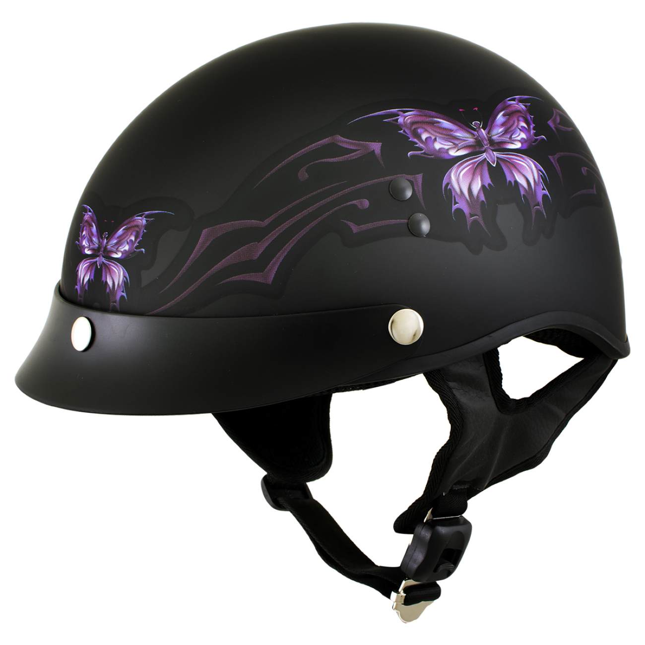 Hot Leathers HLT70 Purple Butterfly Flat Black Advanced DOT Motorcycle ...
