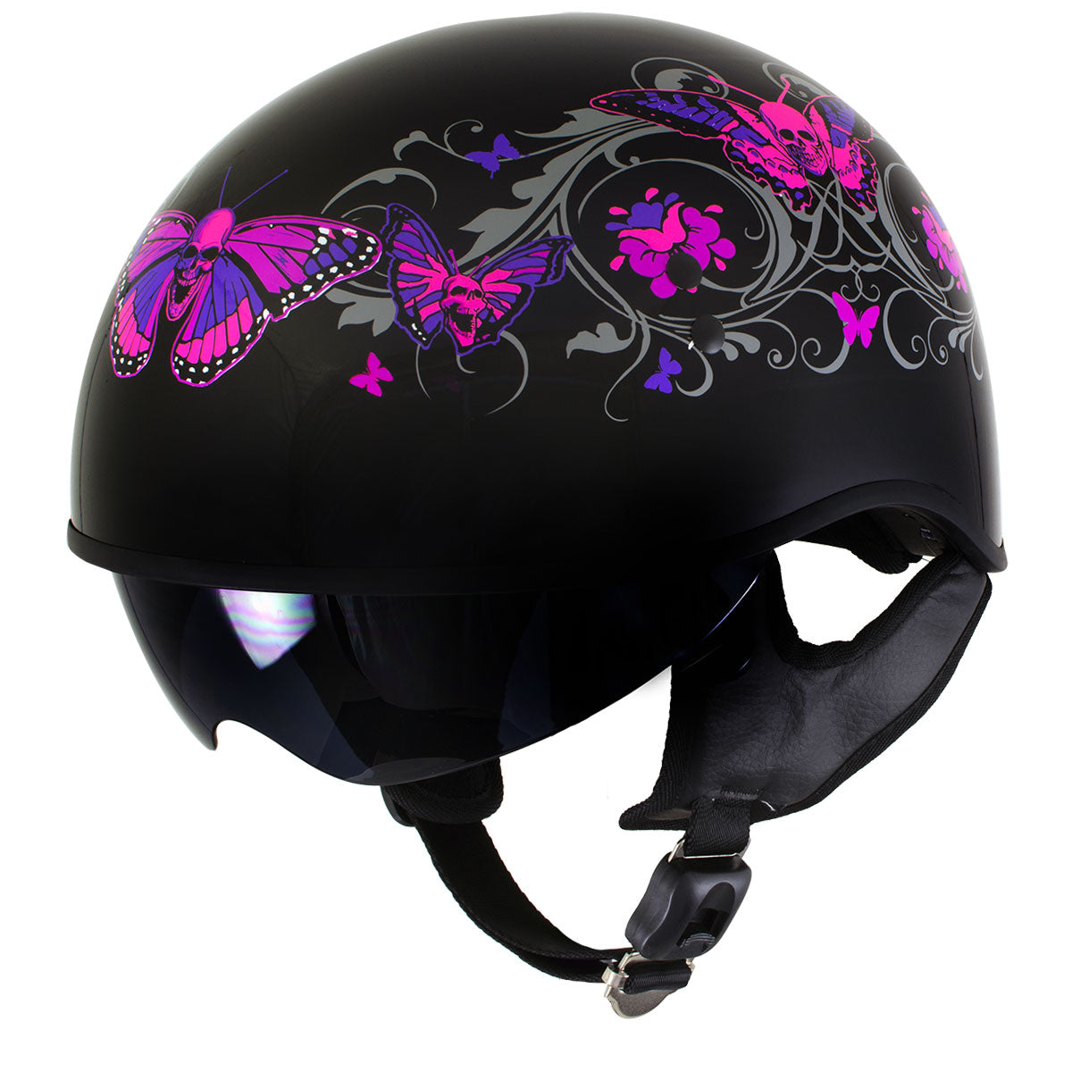 Milwaukee Helmets T72 Gloss Black Pink Butterflies Advanced DOT Helmet ...